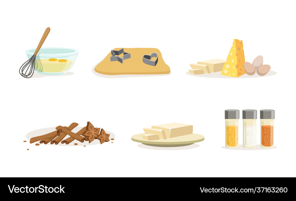 Baking ingredients set bakery egg Royalty Free Vector Image