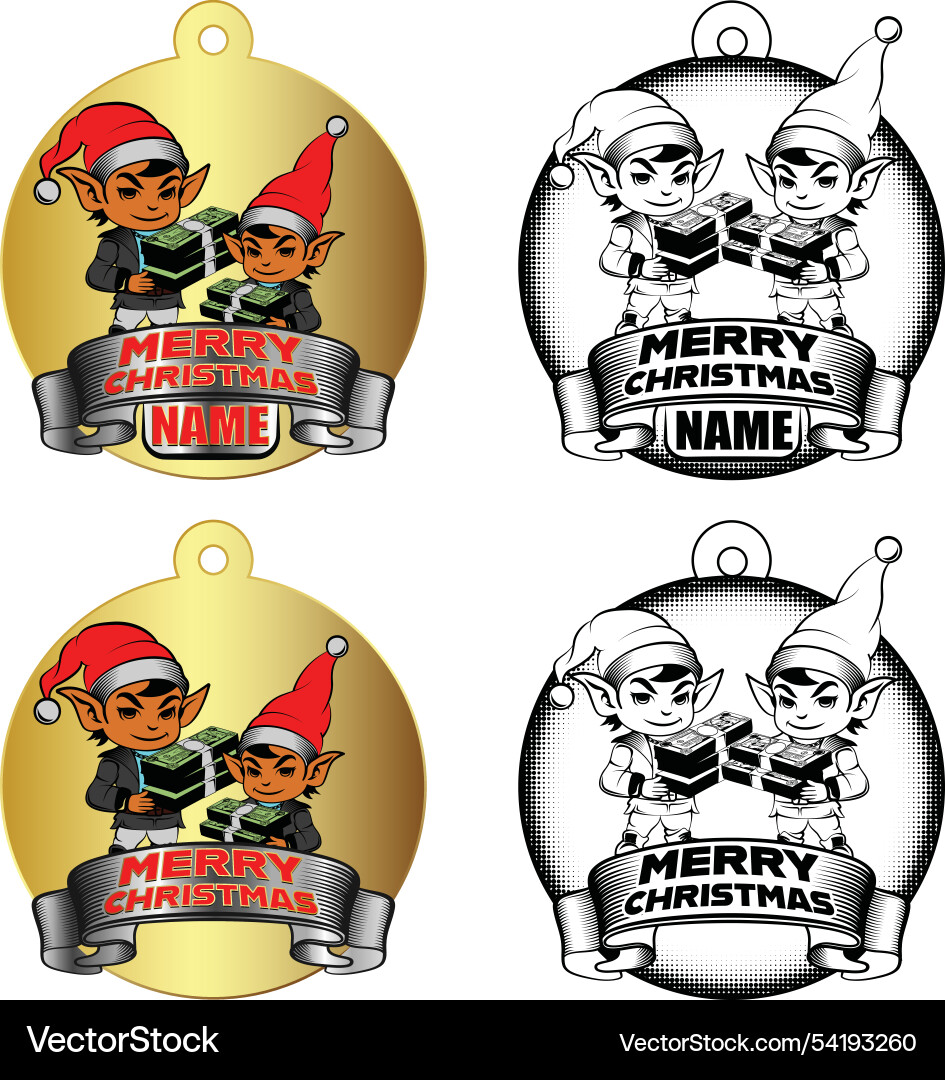 Elves with cash 4x ornaments Royalty Free Vector Image