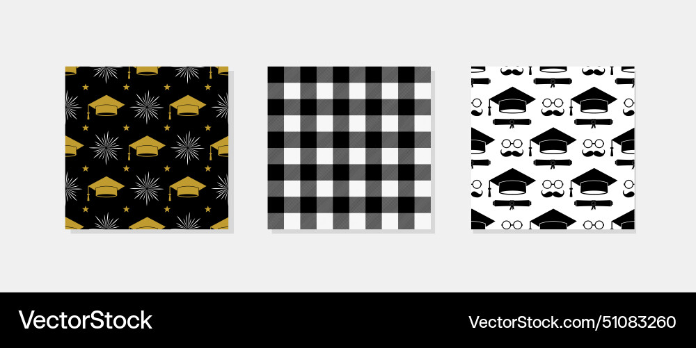 Graduation hats seamless pattern set of 3 grad Vector Image