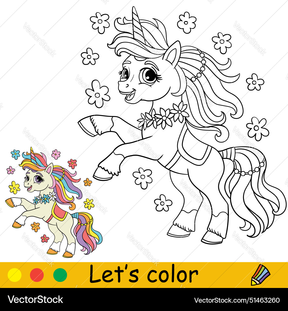 Kids coloring with color template cute joyful Vector Image