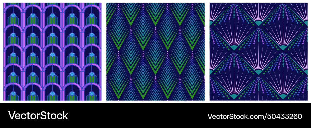 Set of three art deco seamless patterns Royalty Free Vector