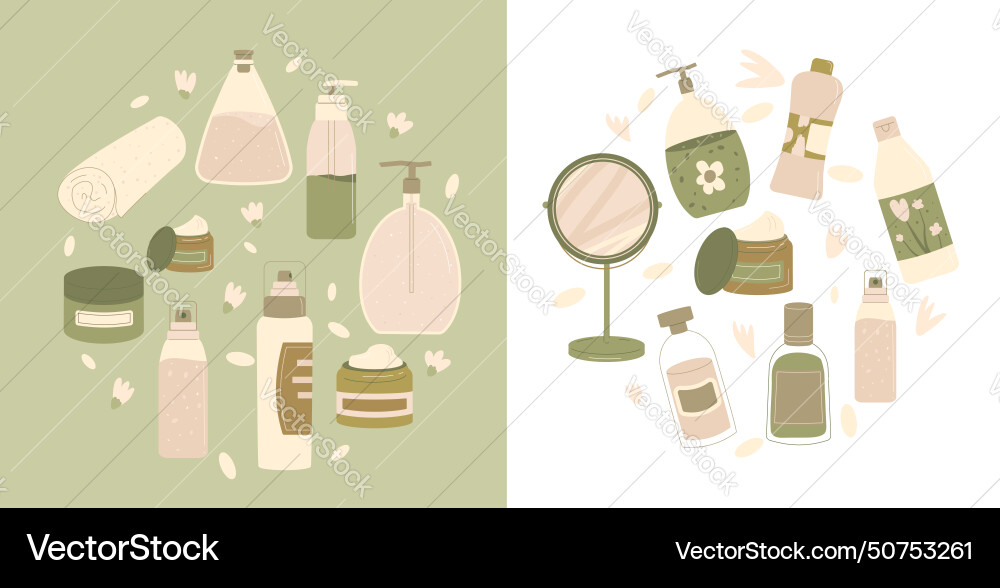 Beauty products circle emblems set skincare Vector Image