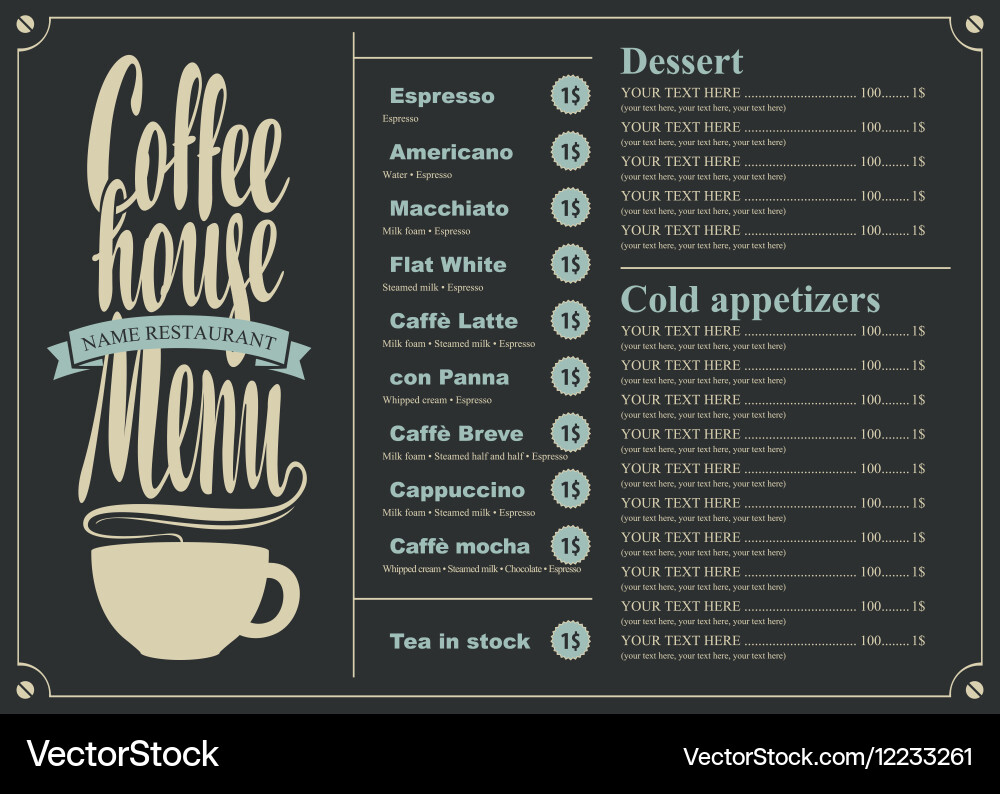 Coffee Shop Menu with Price List Royalty Free Vector Image