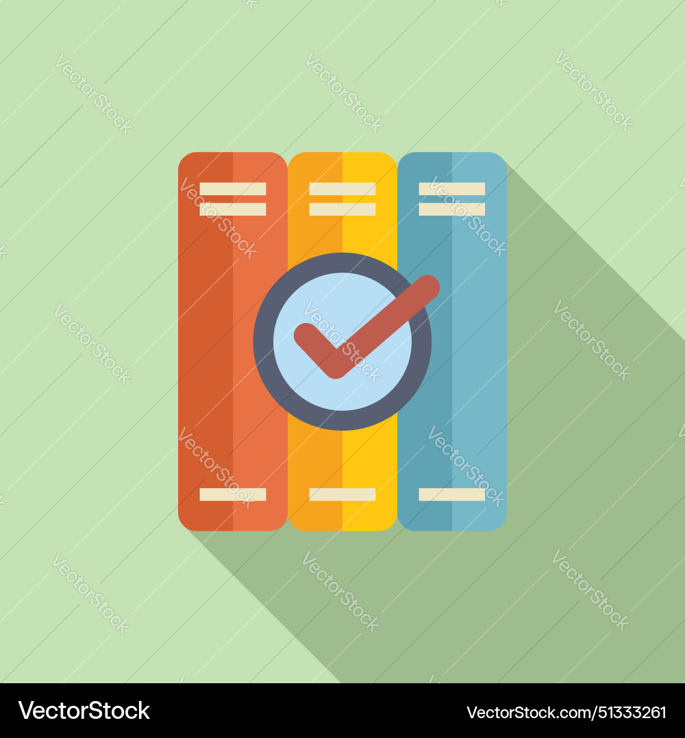 Flat design of four books with a checkmark Vector Image