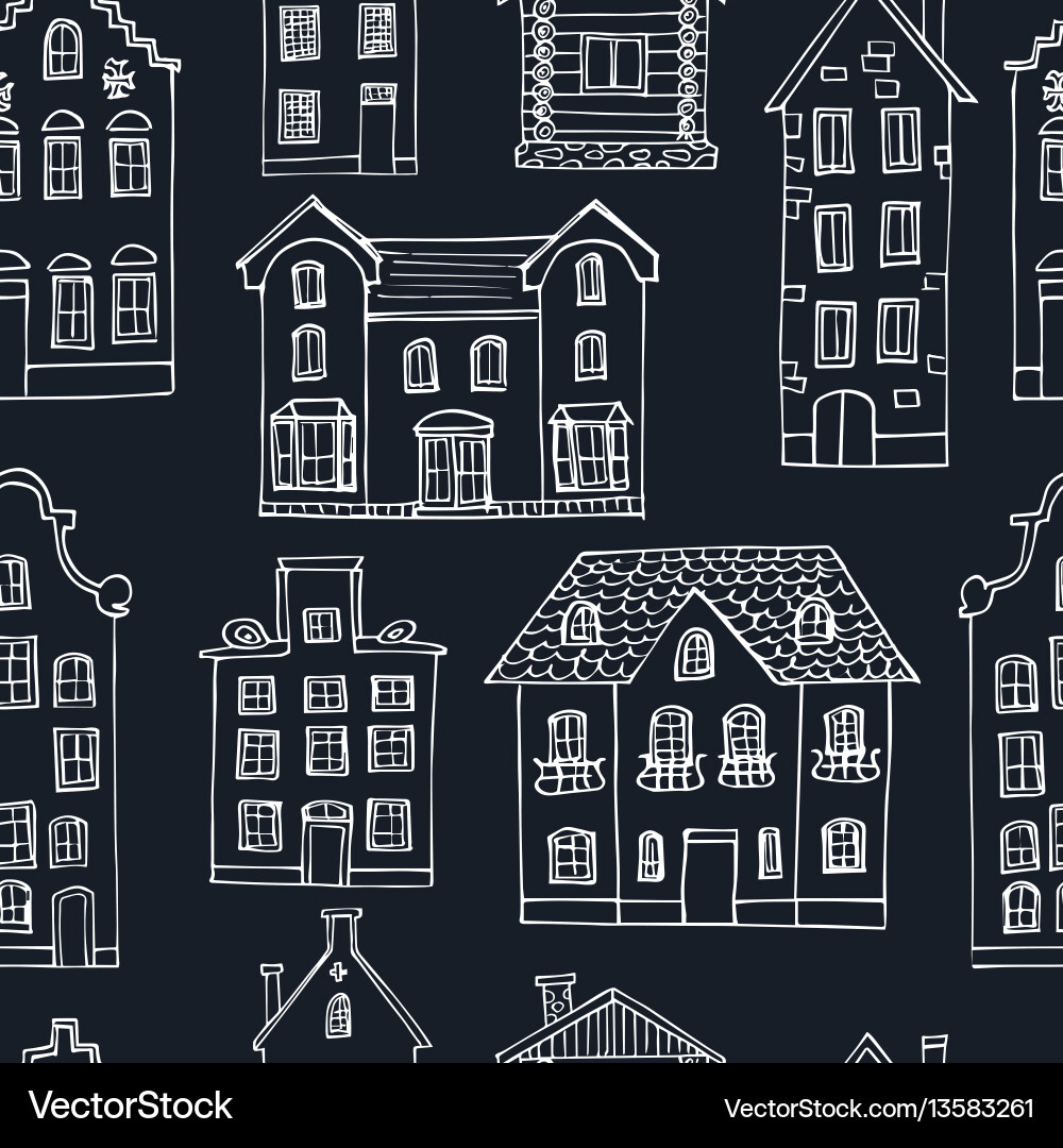 Hand-Drawn Buildings Pattern Royalty Free Vector Image