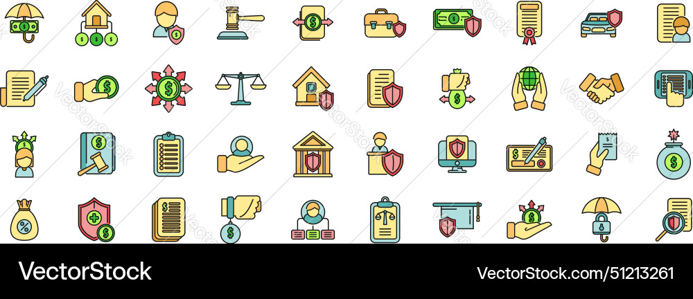 Liability icons set color line Royalty Free Vector Image
