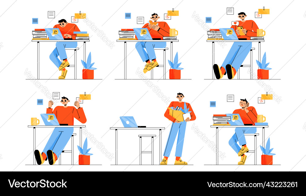 Man work with laptop in office Royalty Free Vector Image