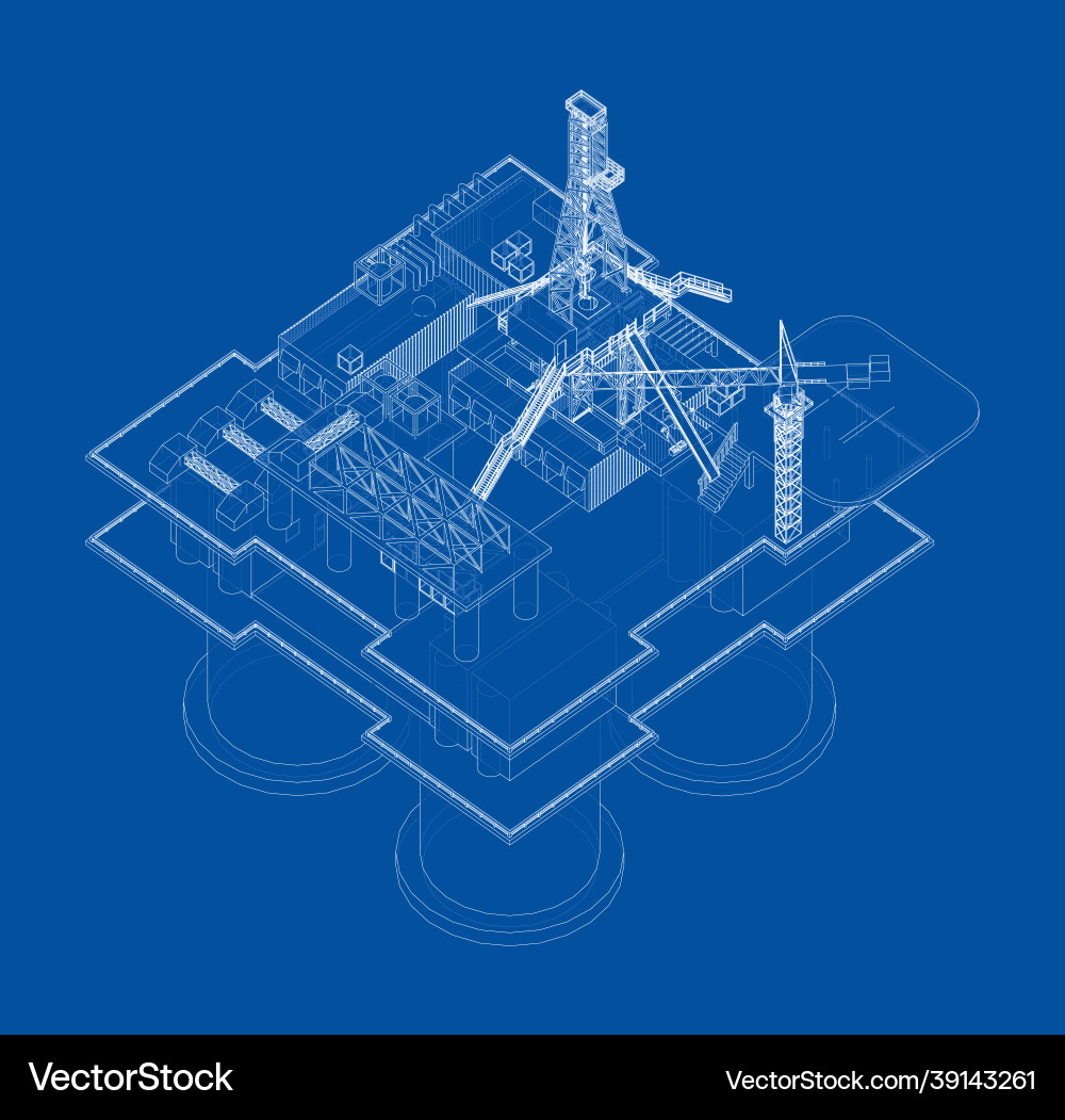 Offshore oil rig rendering of 3d Royalty Free Vector Image