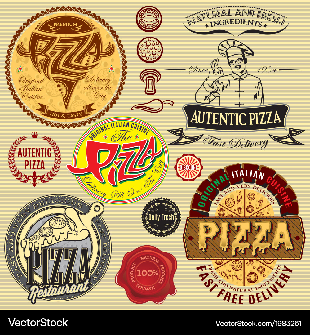 Pizza Restaurant Icons - Delivery Theme Royalty Free Vector