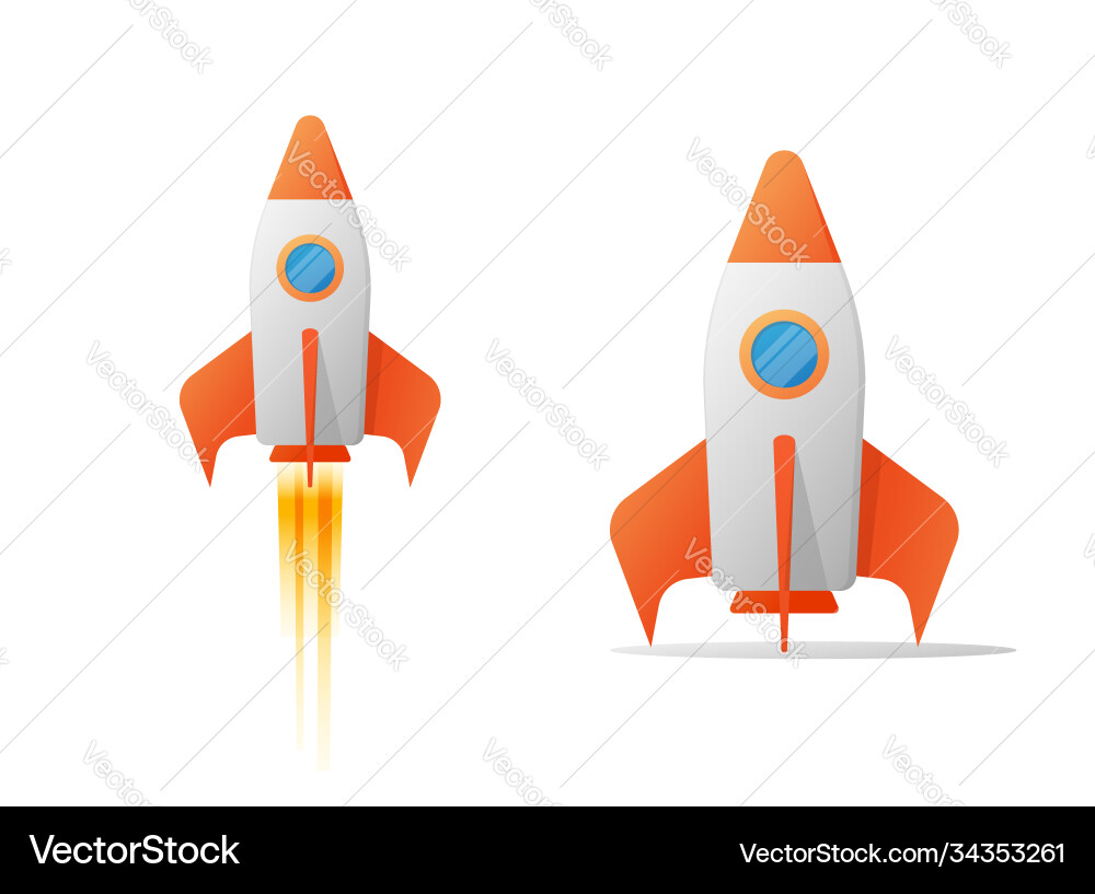Rocket ship flying and standing clipart set Vector Image