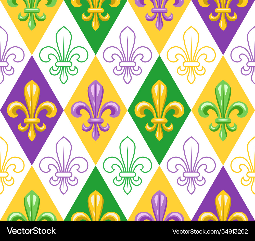 Geometric mardi gras pattern with fleur de lis Vector Image