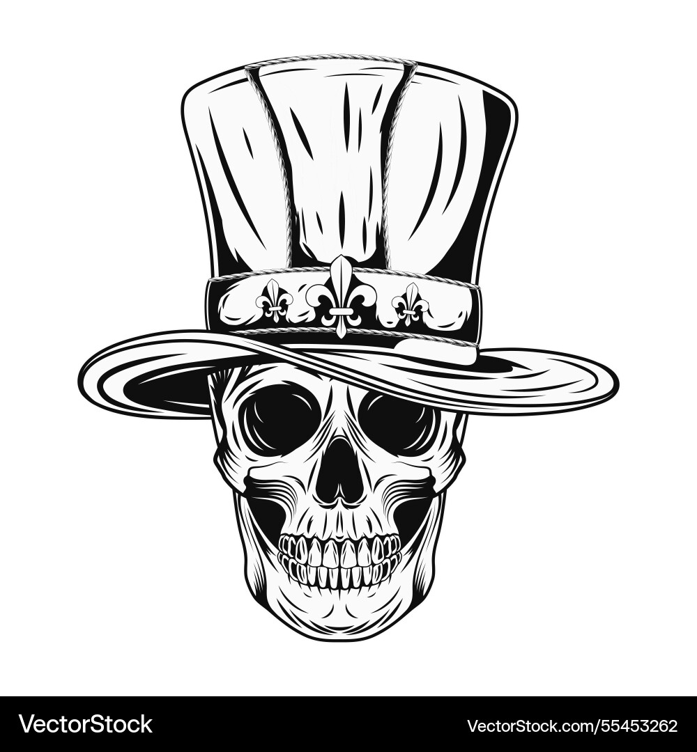 Human skull in tall cylinder hat Royalty Free Vector Image