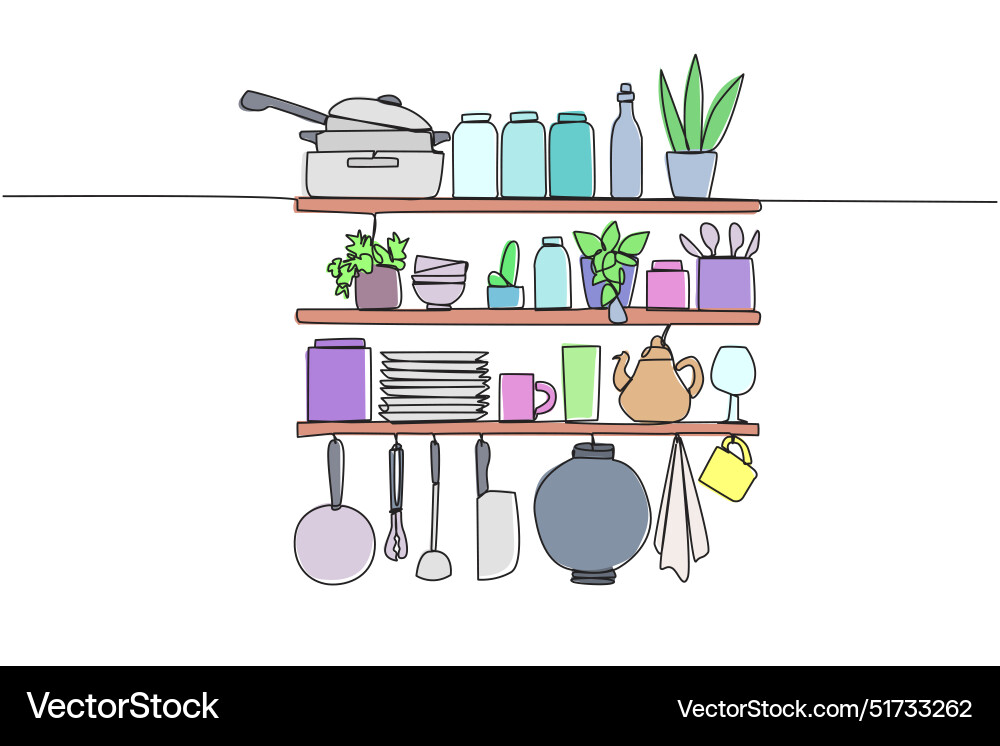 Single one line drawing cooking utensils Vector Image
