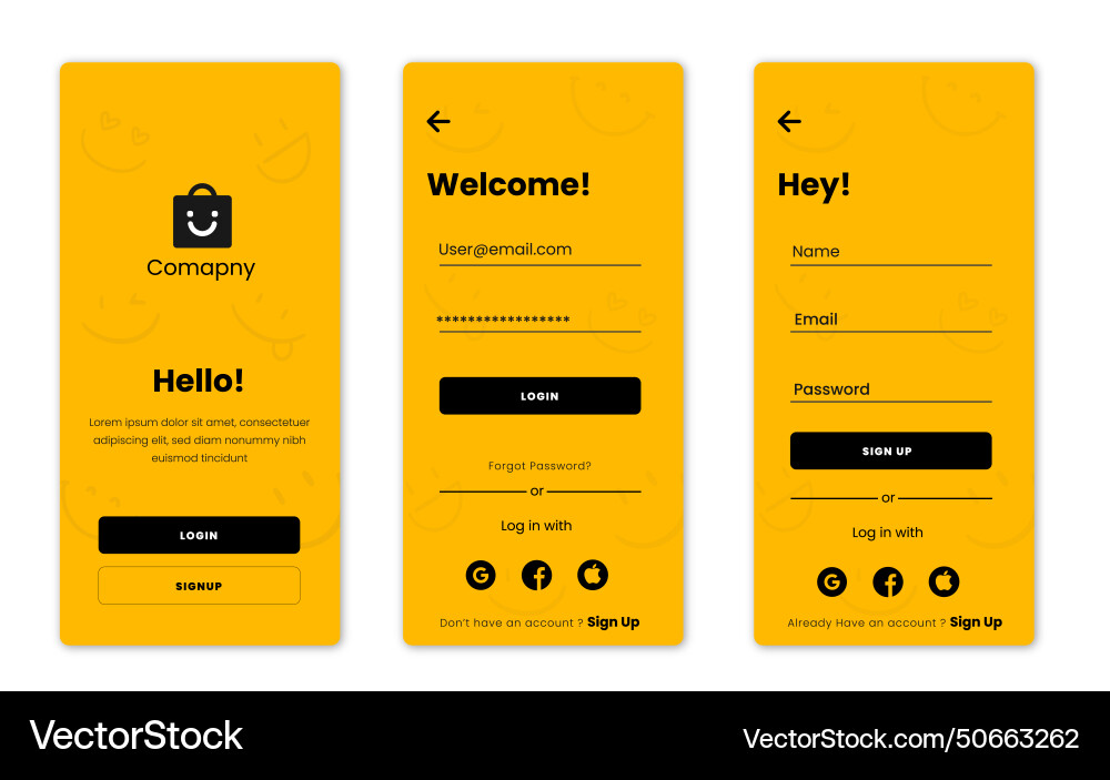 Three yellow screens with a smiling face logo Vector Image