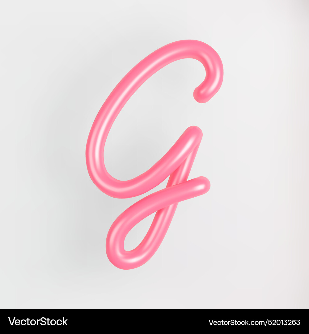 3d pink script uppercase letter g on light Vector Image