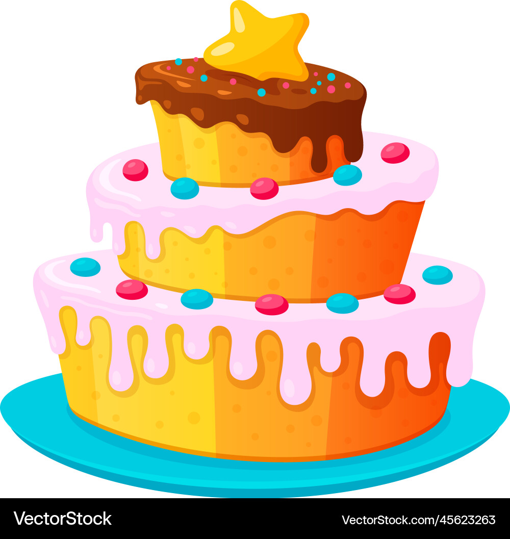 Birthday cake multilayer melting icing pastry Vector Image