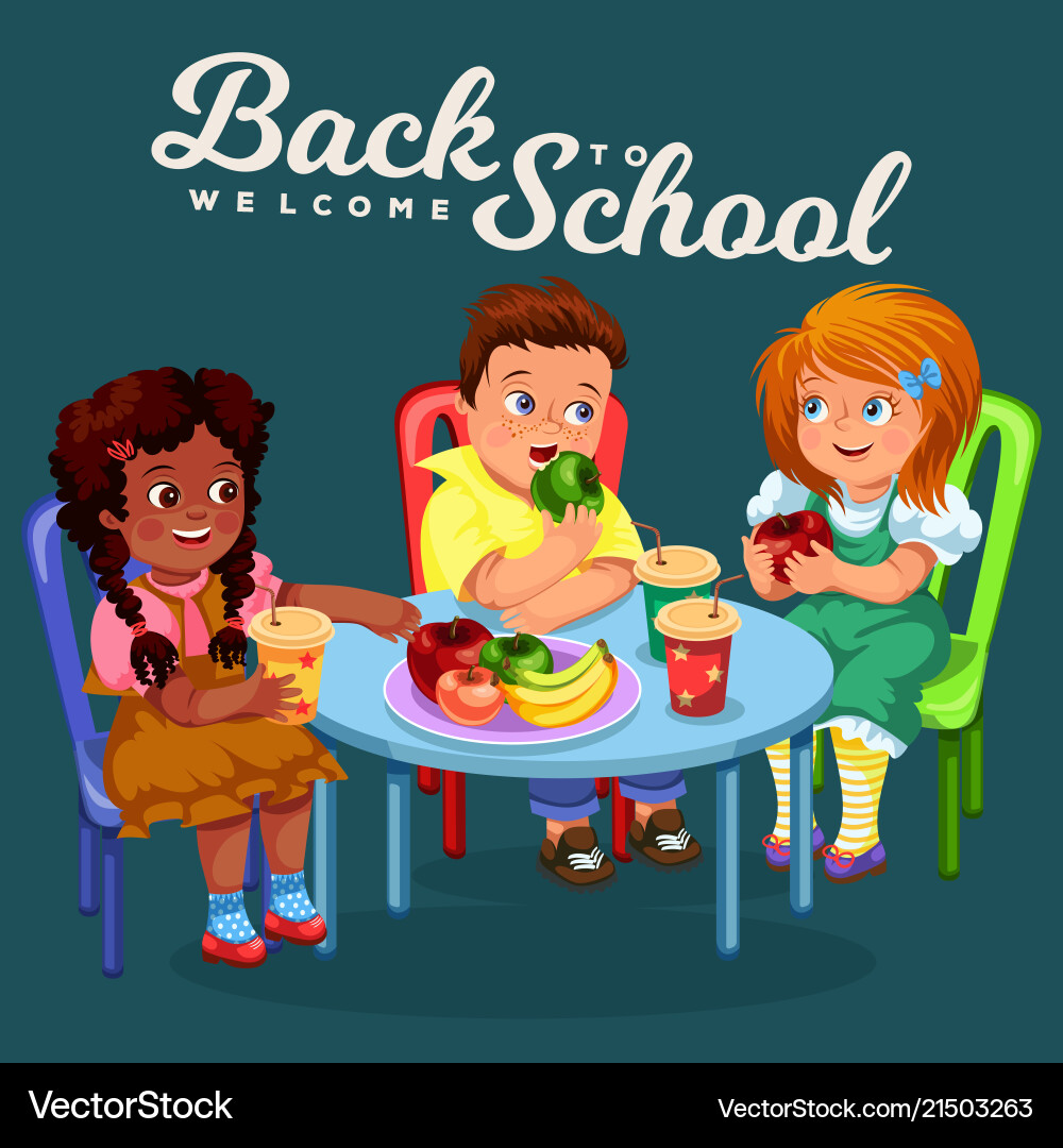 Classmates having lunch in dining room Royalty Free Vector