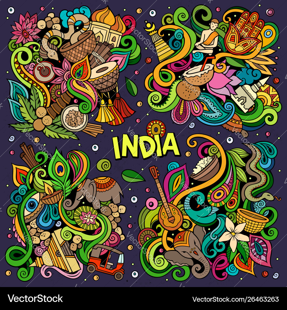 Colorful hand drawn doodles cartoon set Royalty Free Vector