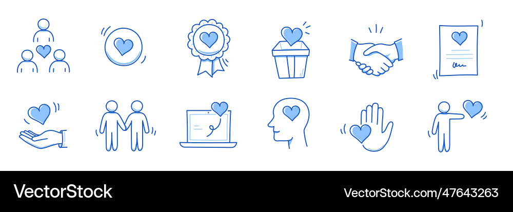 Community trust hand social heart doodle line Vector Image