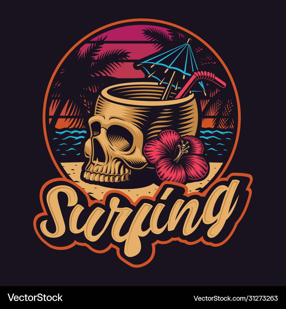 Skull with straw on summer theme Royalty Free Vector Image