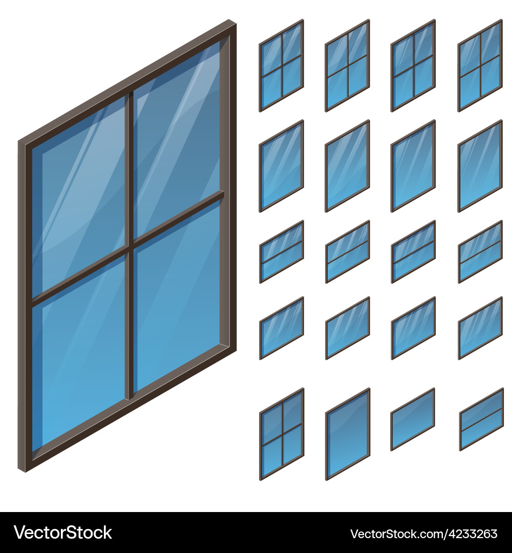 Windows in isometric view Royalty Free Vector Image