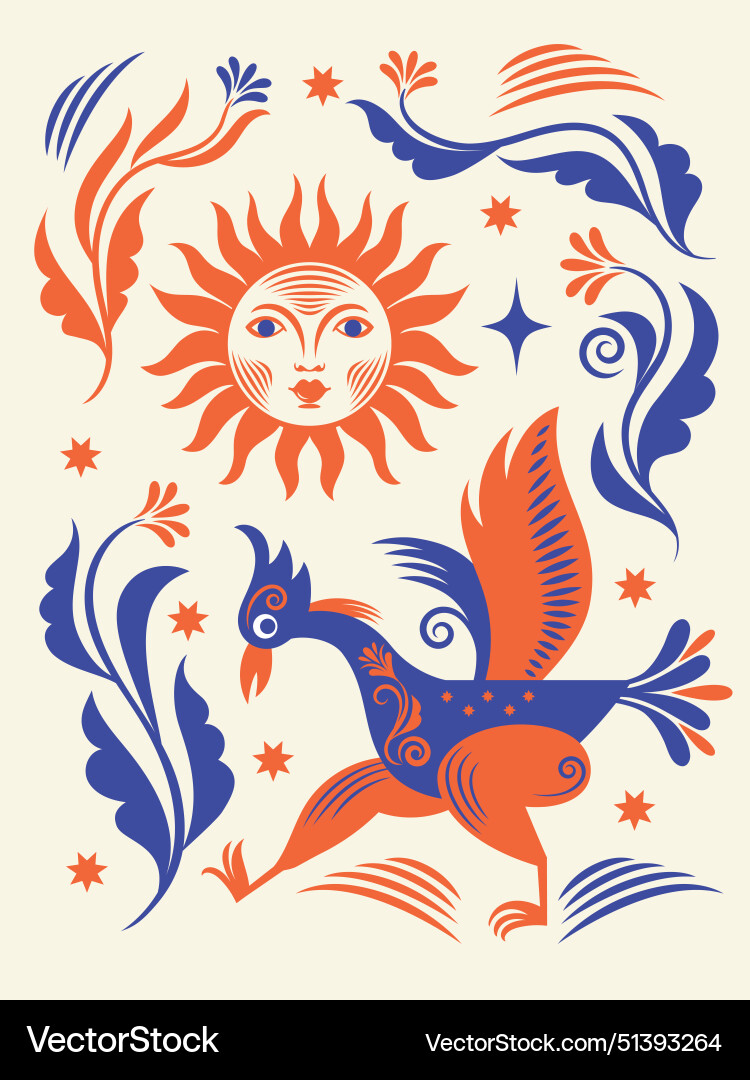 Abstract bird rooster folk Royalty Free Vector Image