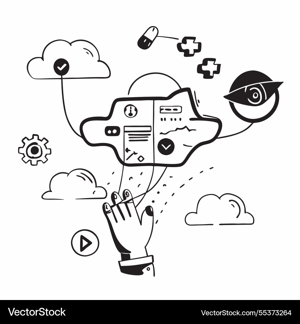 Cloud computing with virtual reality vr Royalty Free Vector
