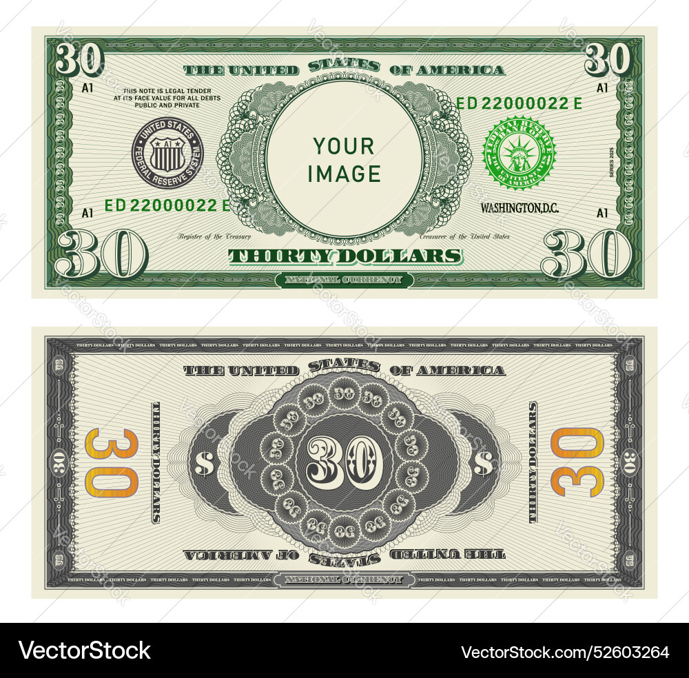 Highly detailed fictional beautiful 30 us dollars Vector Image
