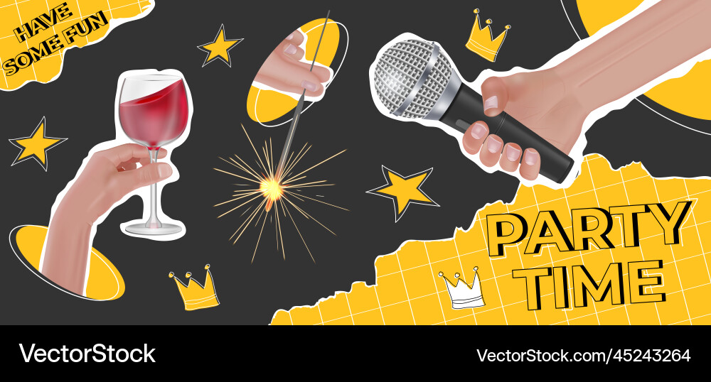 Party time collage Royalty Free Vector Image - VectorStock