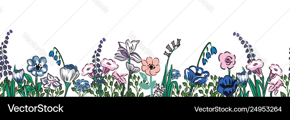 Strip realistic flowers white background Vector Image