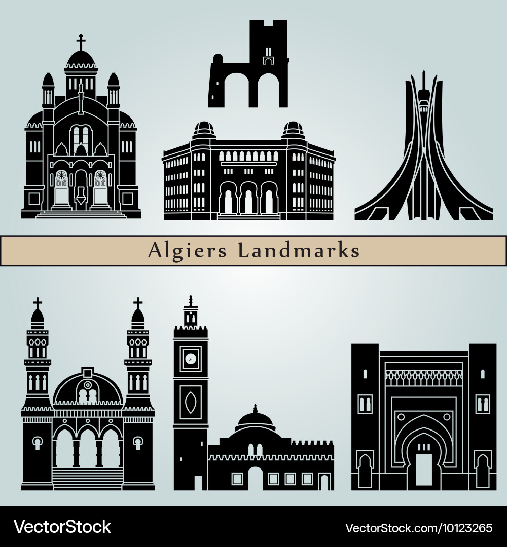 Algiers landmarks and monuments Royalty Free Vector Image