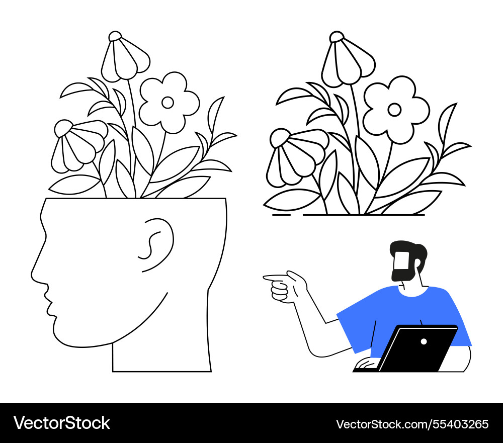 Human silhouette with blooming flowers growing Vector Image