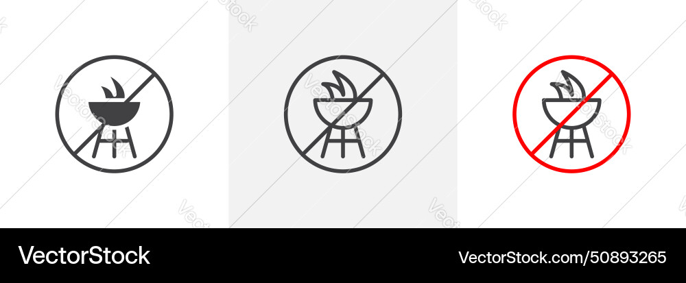 No barbecue with fire sign icon set ban on open Vector Image