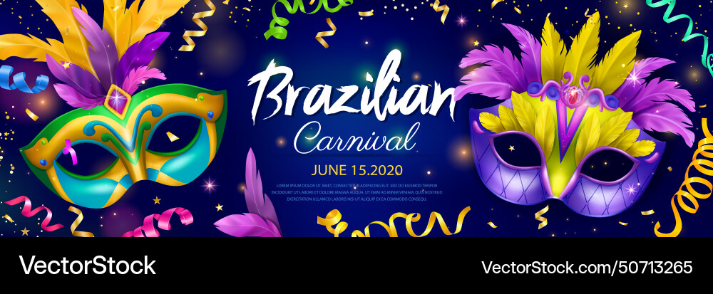 Realistic carnival mask horizontal poster Vector Image