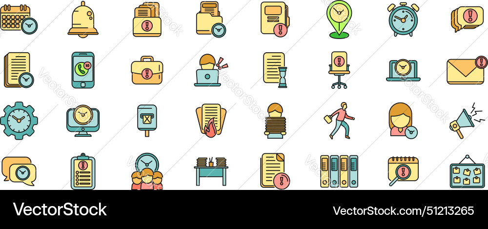 Rush job icons set color line Royalty Free Vector Image