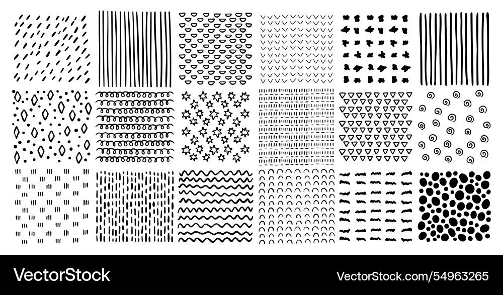 Square patterns set hand drawn doodle style Vector Image