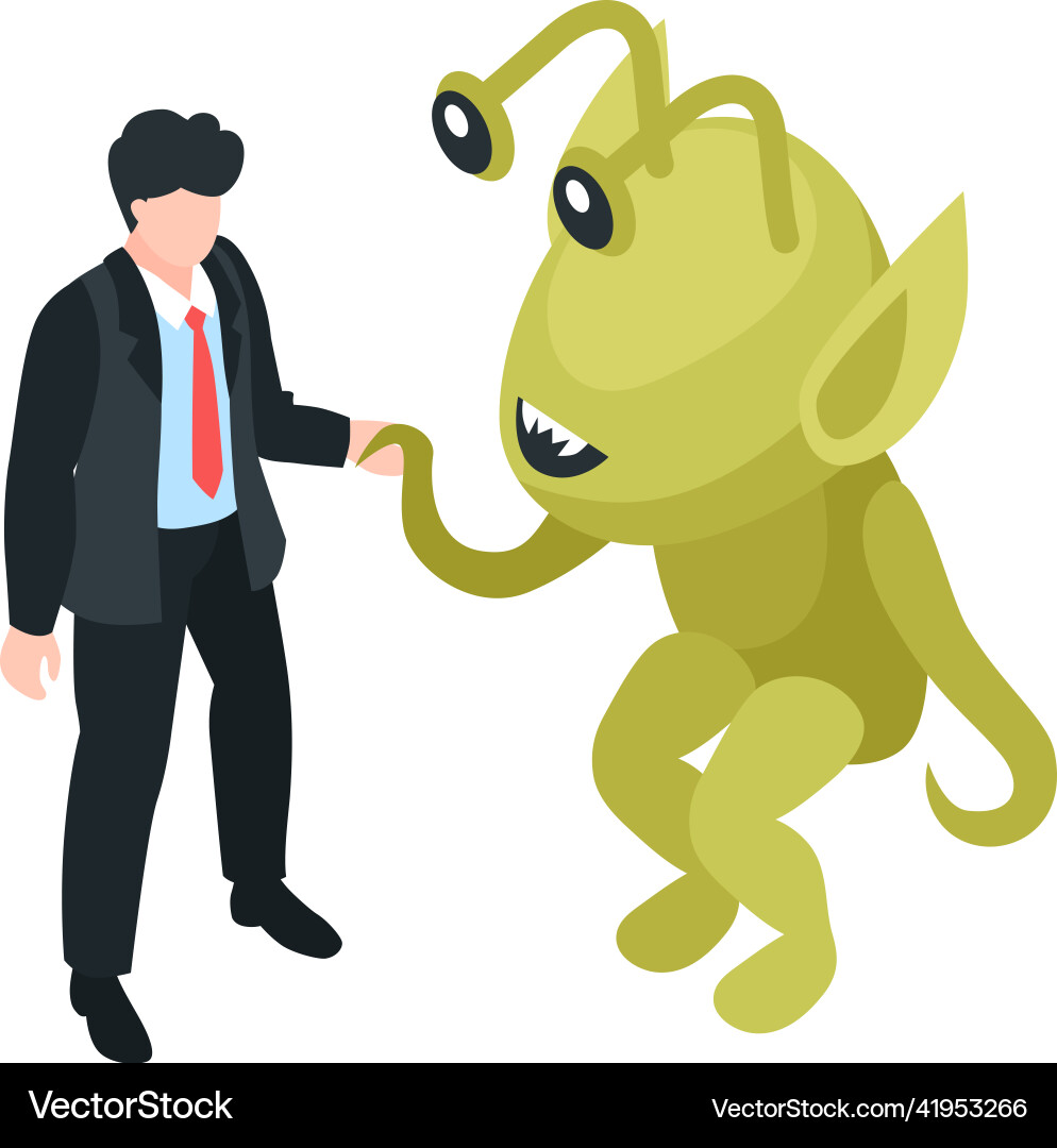 Handshake with alien composition Royalty Free Vector Image