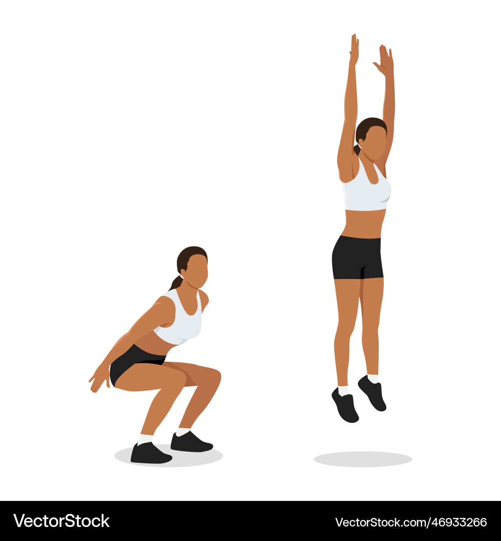 Woman doing squat jump in 2 steps side view Vector Image