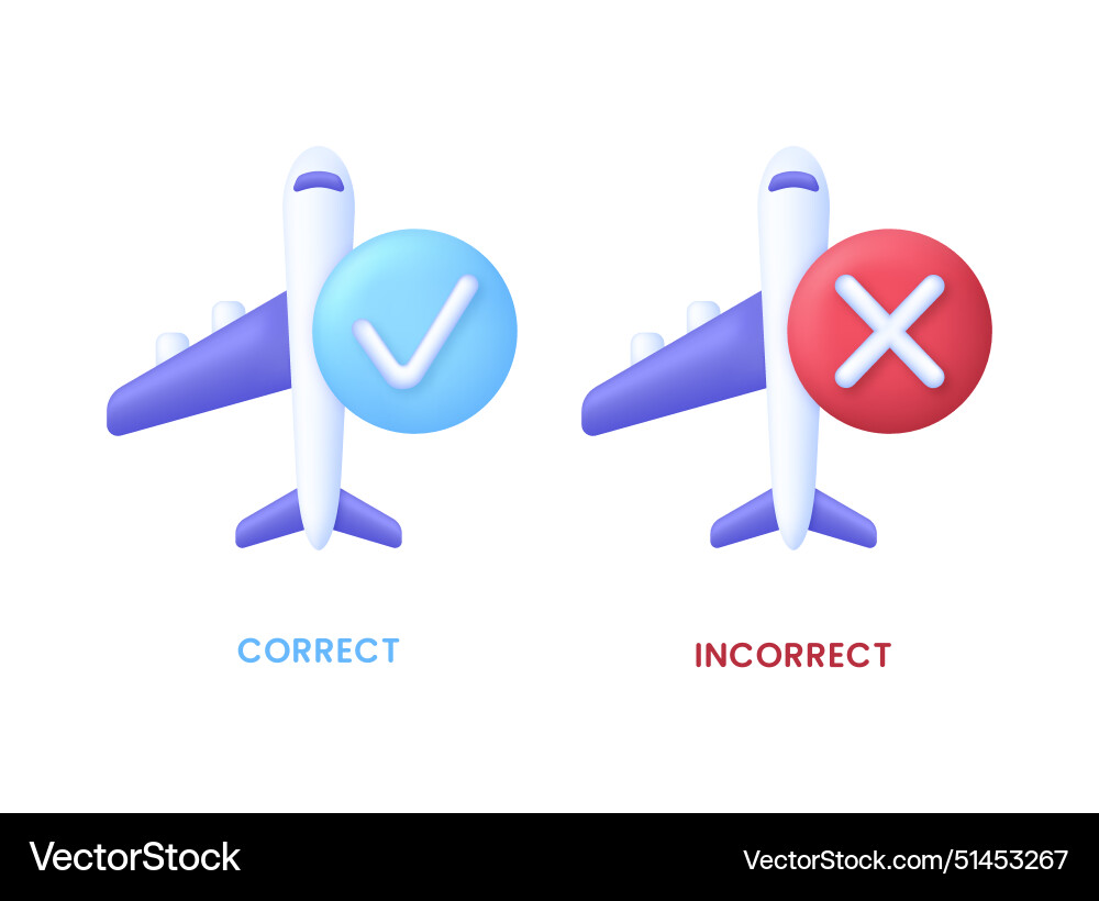 3d correct and incorrect airplane icons Royalty Free Vector