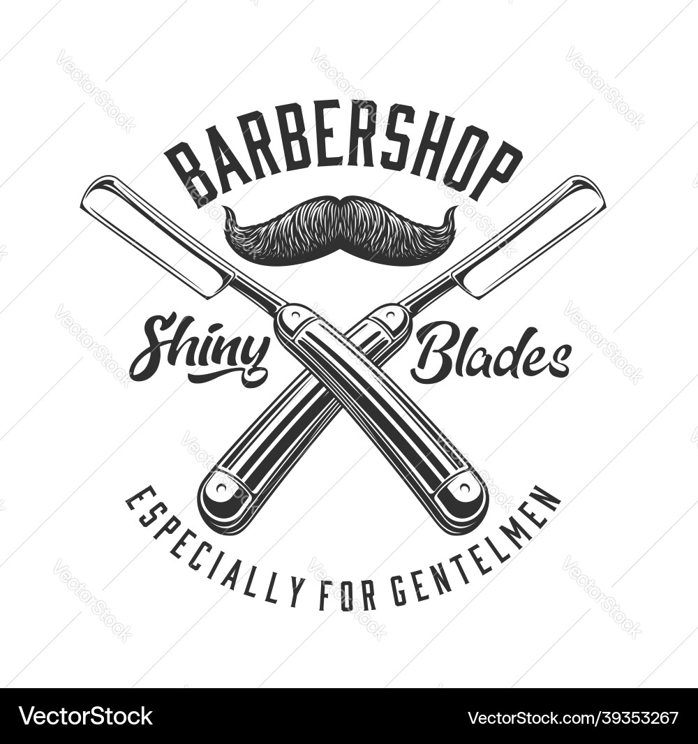 Barber Straight Razor & Mustache Icon Vector Image