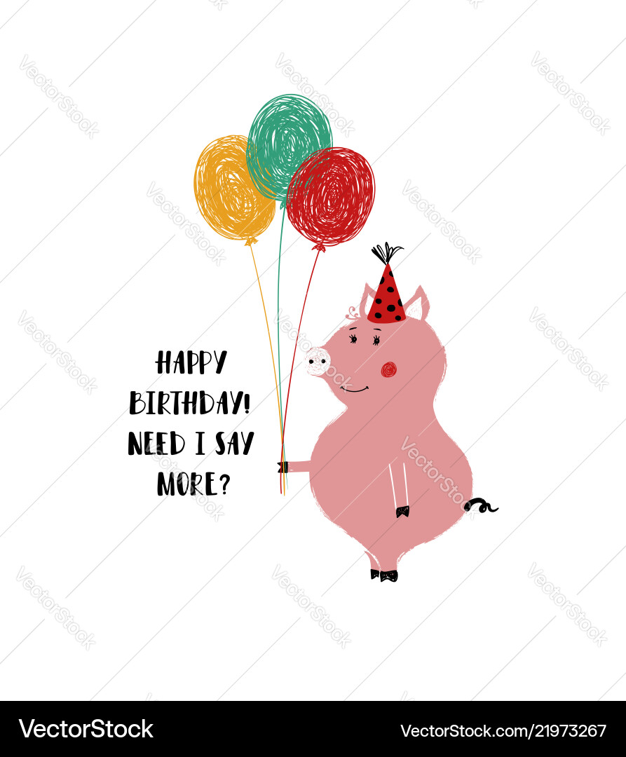 Birthday card with cute pig Royalty Free Vector Image