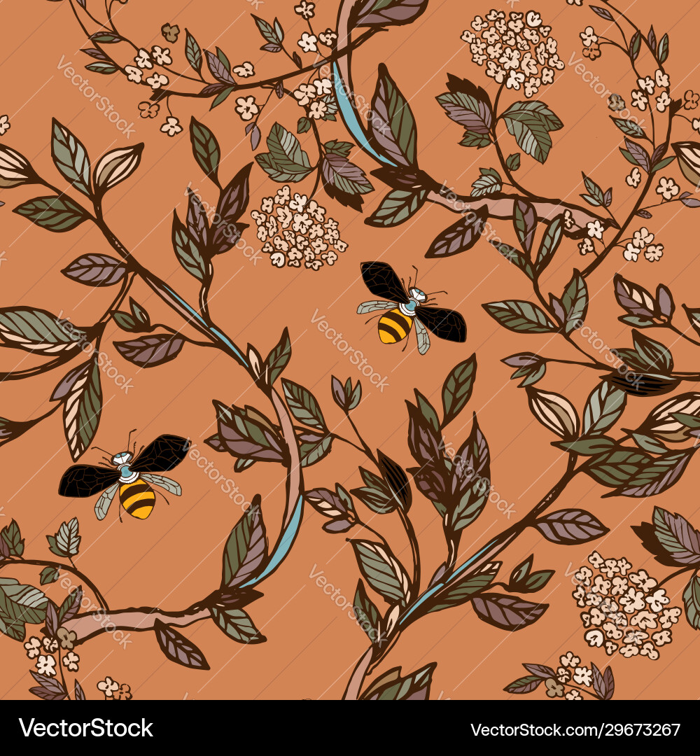 Branches flowering trees seamless pattern Vector Image
