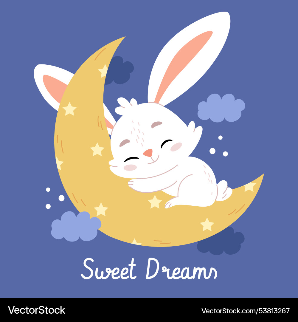 Bunny sleeps on the moon in middle Royalty Free Vector Image