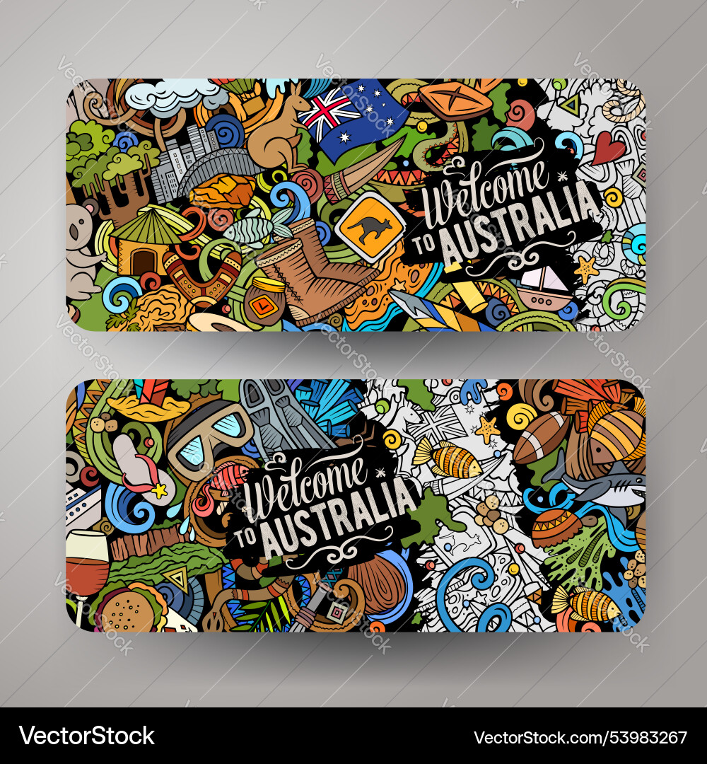 Cartoon doodle Set australia Banner Vorlagen Vektorbild