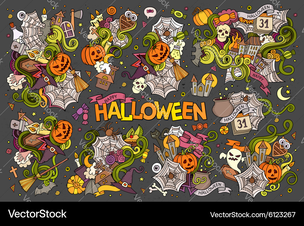 Colorful hand drawn doodle cartoon set Royalty Free Vector