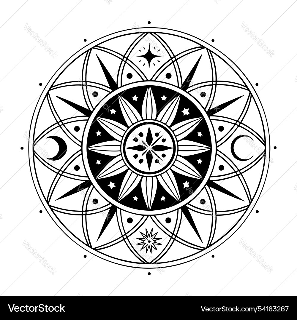 Ethereal line art mandala Royalty Free Vector Image
