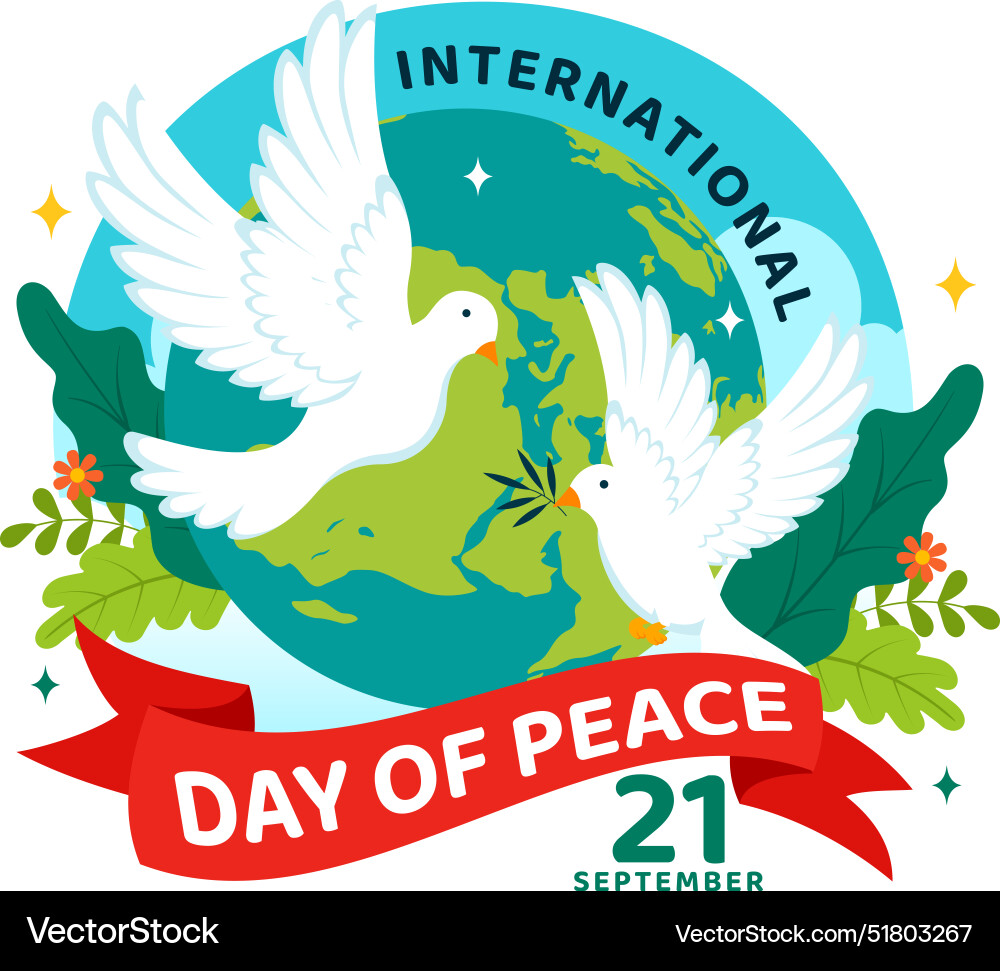 International peace day with hands pigeon globe Vector Image