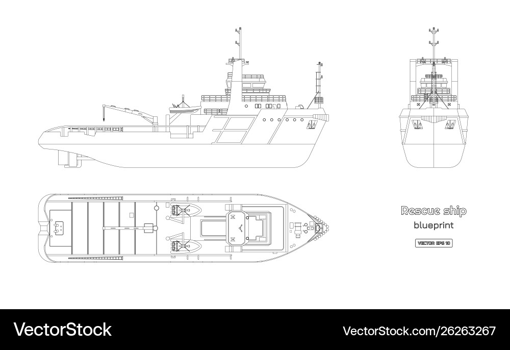 Outline blueprint rescue ship Royalty Free Vector Image
