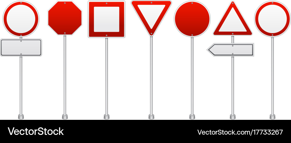 Red road signs realistic set Royalty Free Vector Image