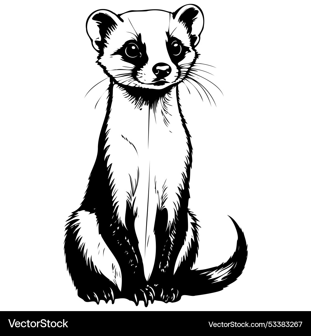 Vintage black-footed ferret sitting hand drawn Vector Image